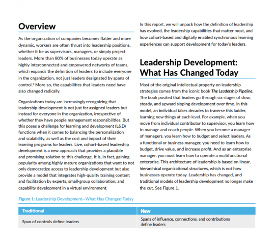 The New Model Of Live, Cohort-Based Leadership Development Report
