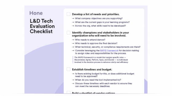 L&D Tech Evaluation Checklist - Hone